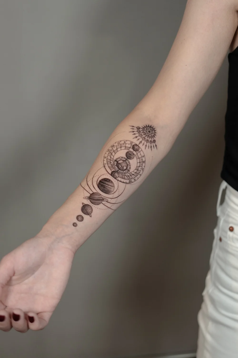 Solar Flare - Fine Line Geometric Tattoo | Custom Cosmic Design by Los ...