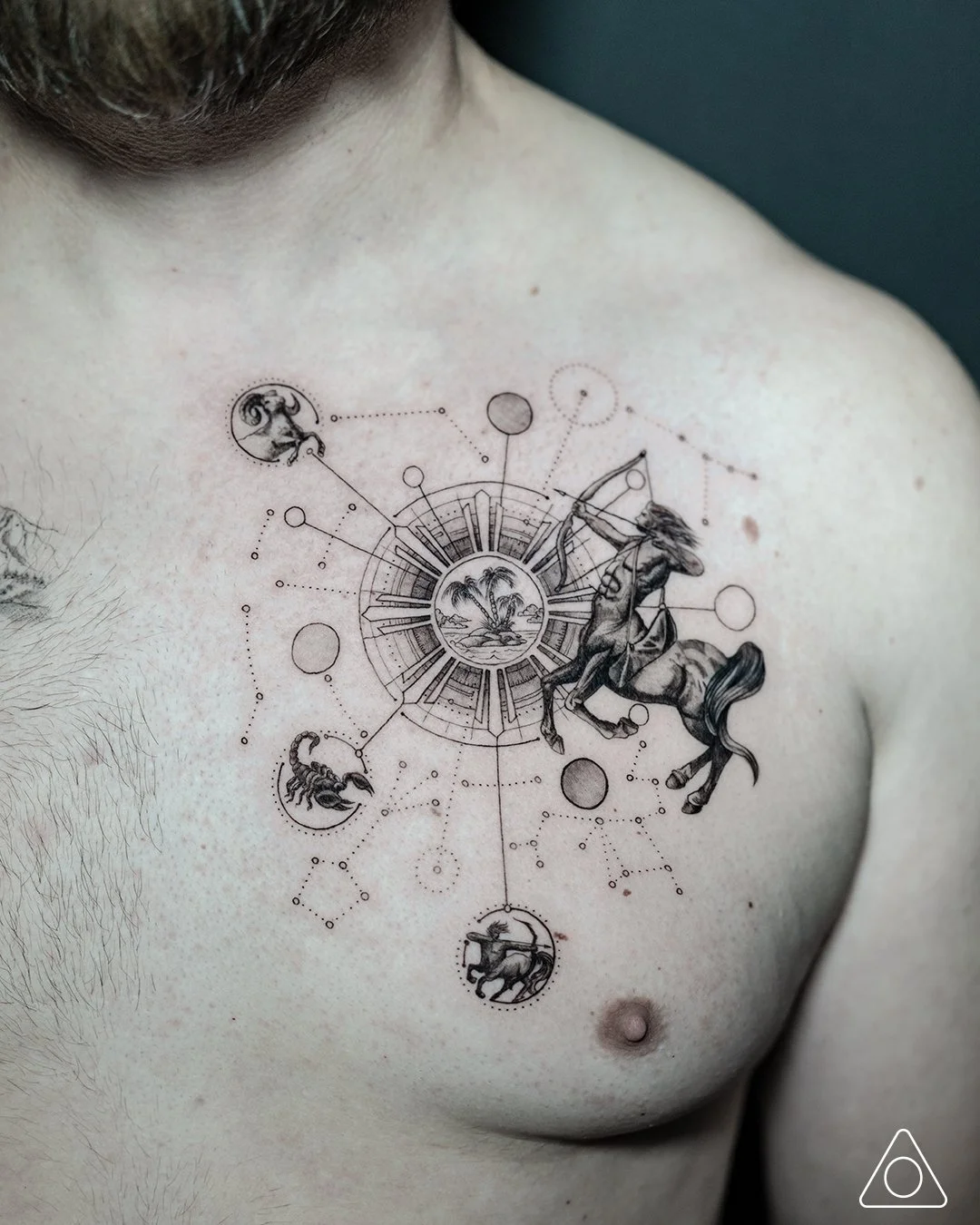 Celestial Bond Family Tattoo | Fine Line Geometric Design by 1MM Tattoo ...