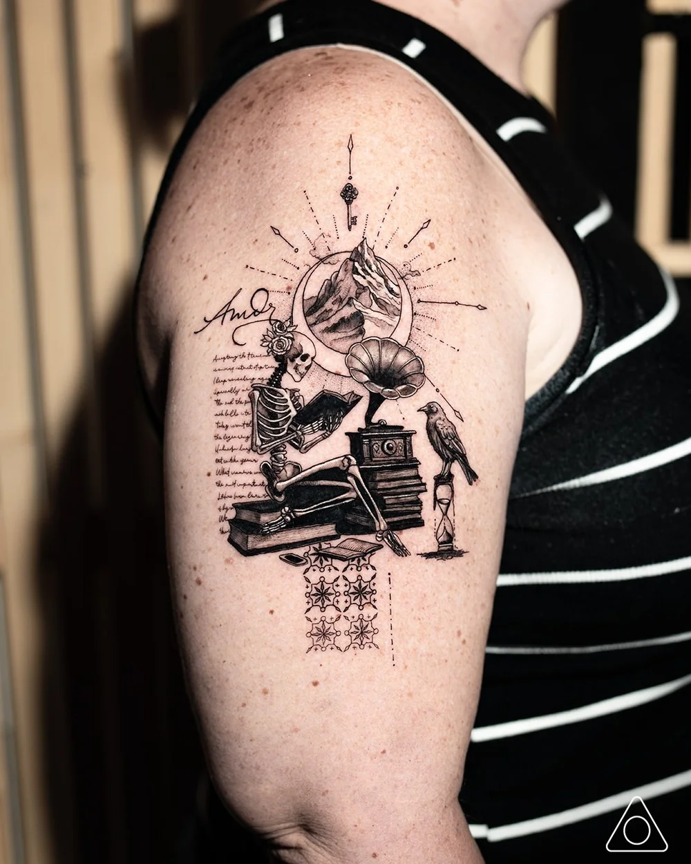 Wisdom Beyond – Skeleton Reading Tattoo Art by Tattoo Artist in Los ...