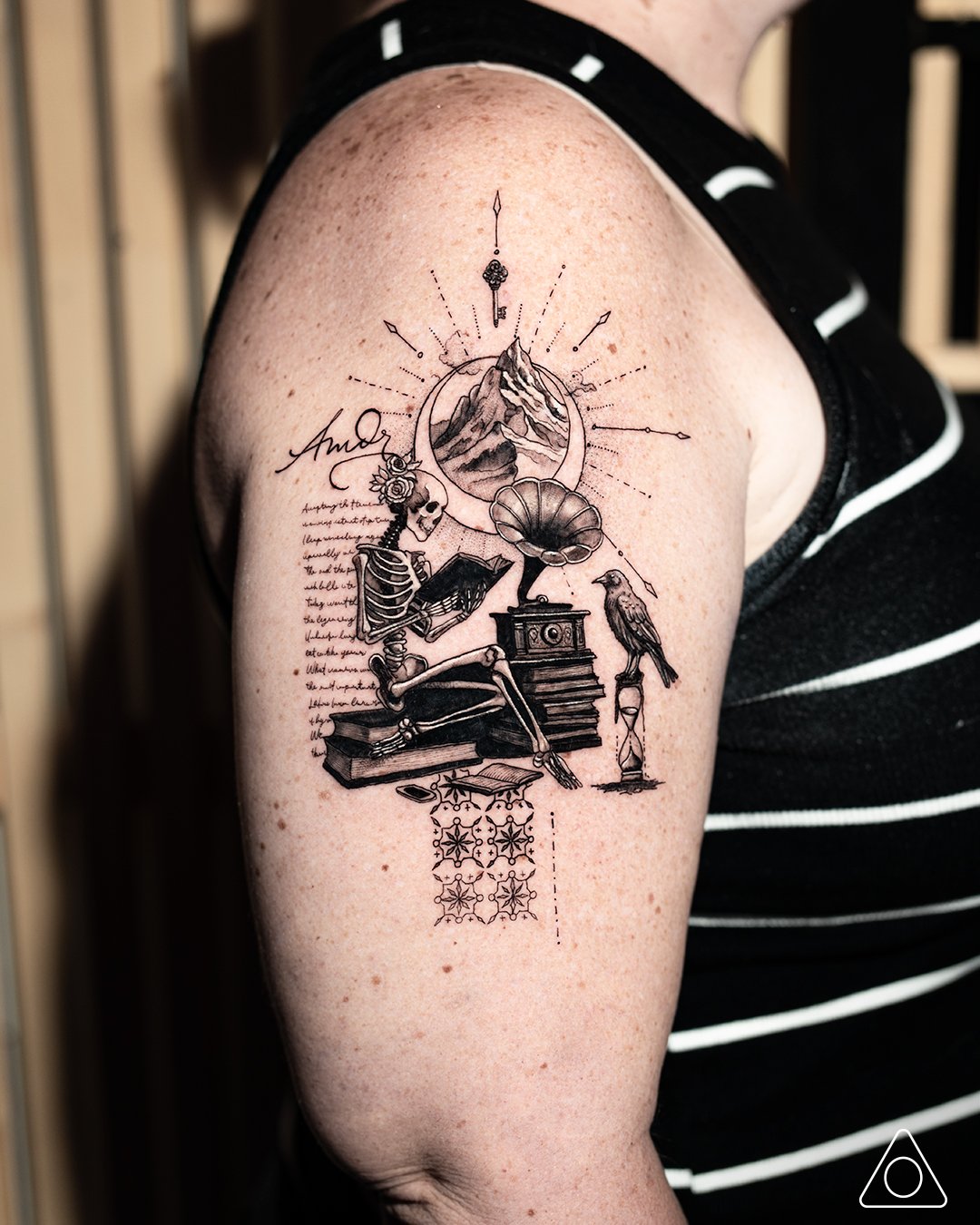 Wisdom Beyond – Skeleton Reading Tattoo Art by Tattoo Artist in Los ...