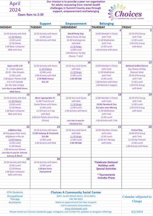 Calendar — Choices