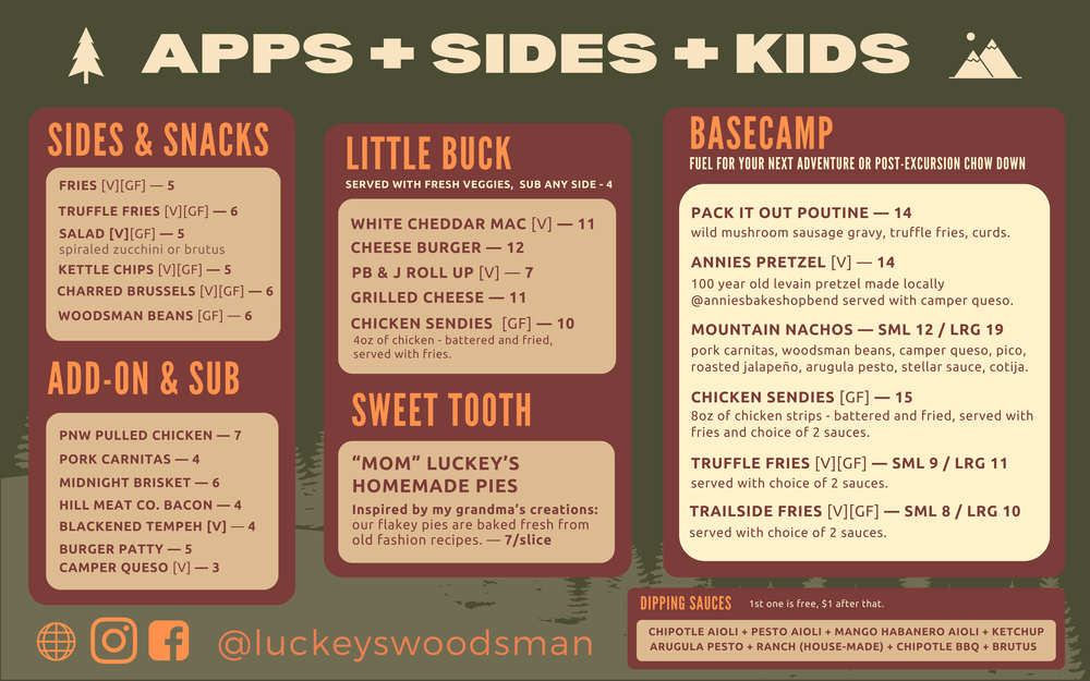 Trailside Menu — Luckey's Woodsman
