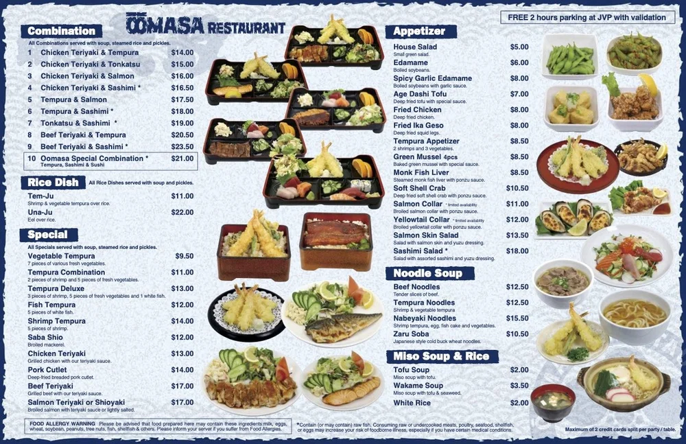 Japanese Restaurant Menu | Los Angeles | Oomasa