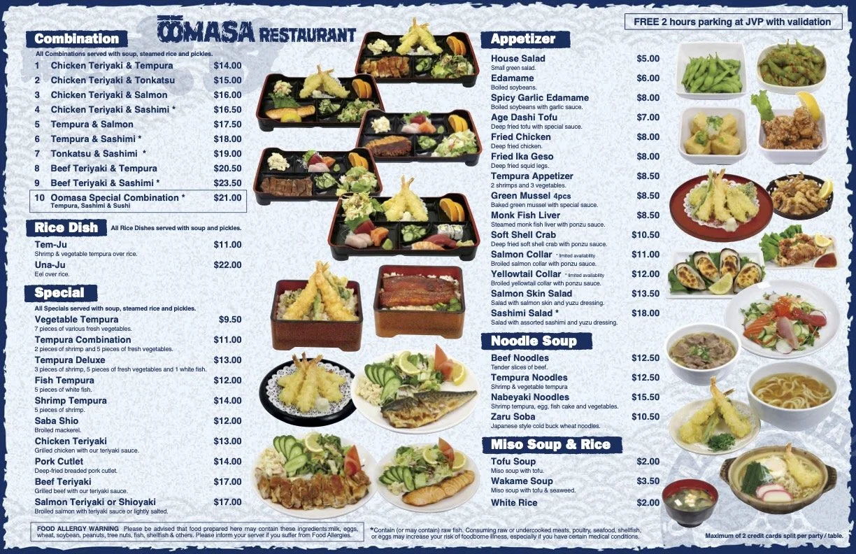 Japanese Restaurant Menu | Los Angeles | Oomasa
