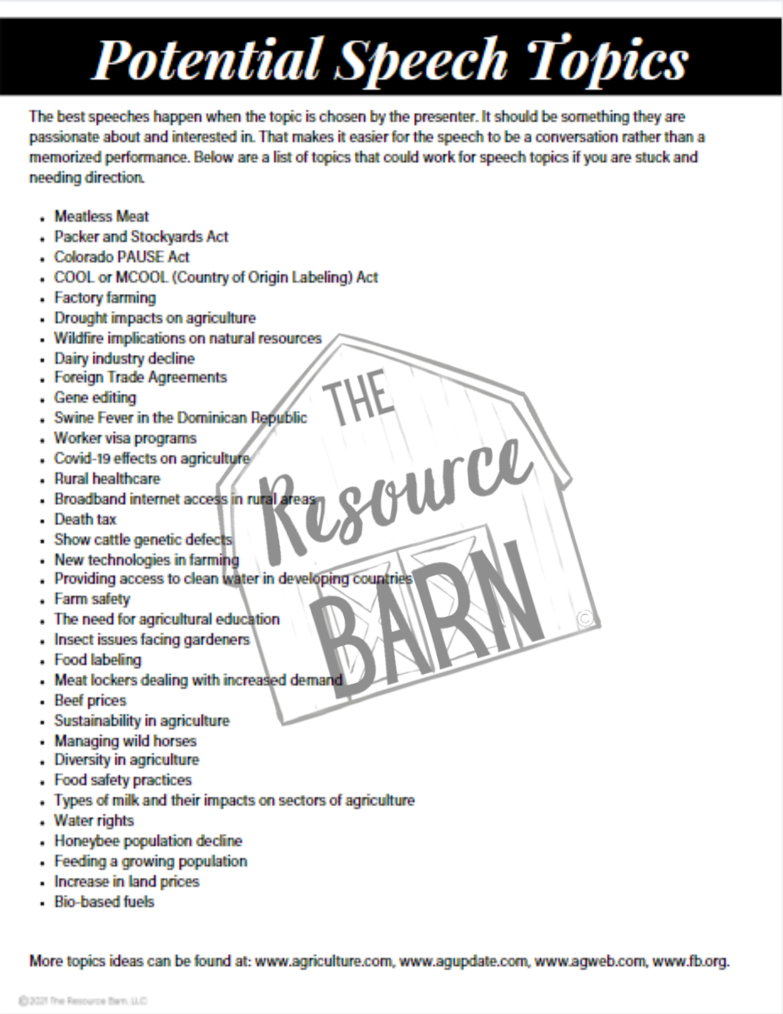 FFA Scavenger Hunt — The Resource Barn