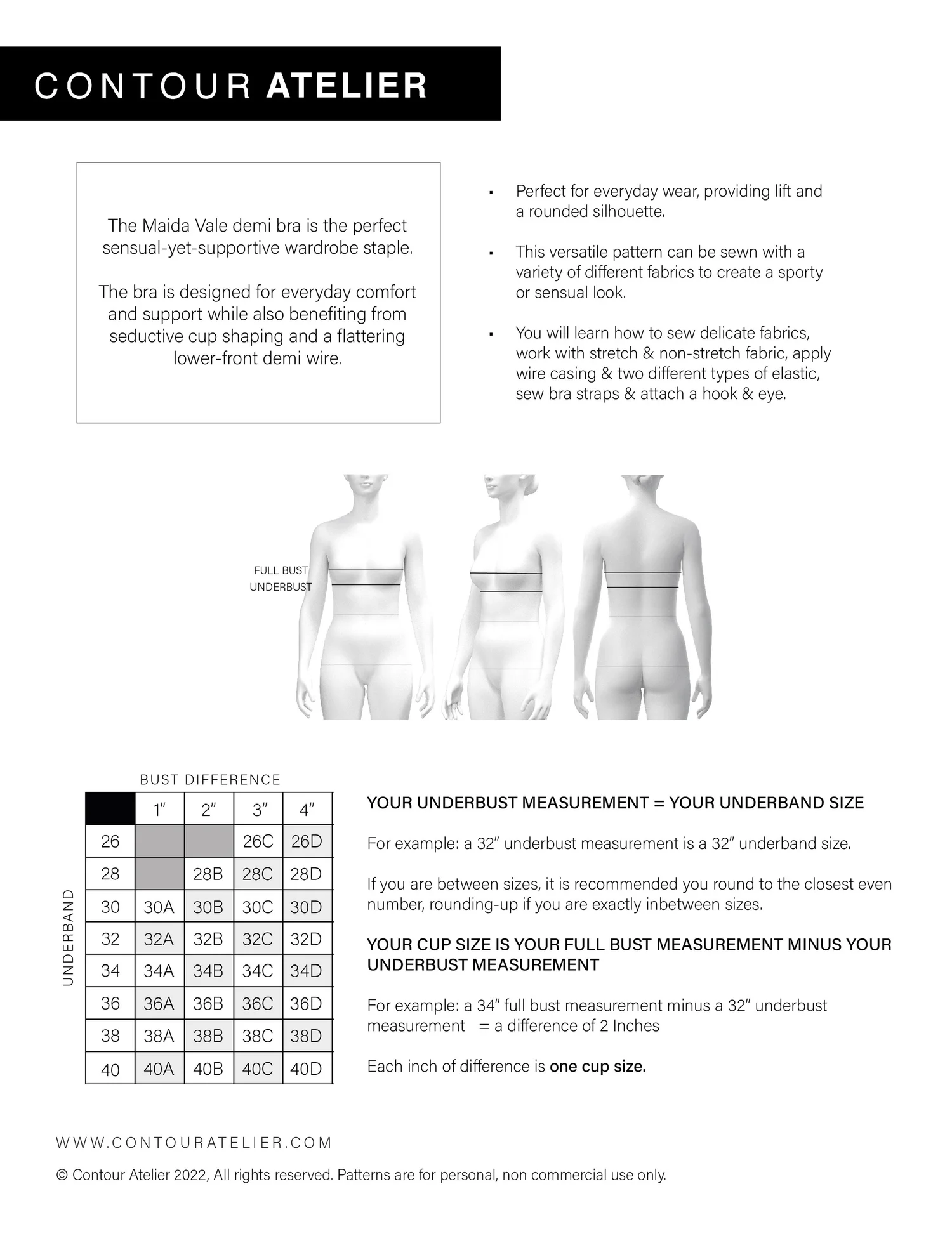 Chelsea Bra PDF Sewing Pattern - Sizes A - D — Contour Atelier