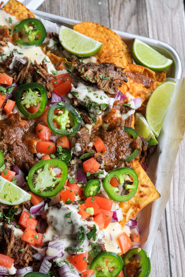 EASY Loaded Beef Barbacoa Nachos Recipe — Be Greedy Eats | Where Food ...