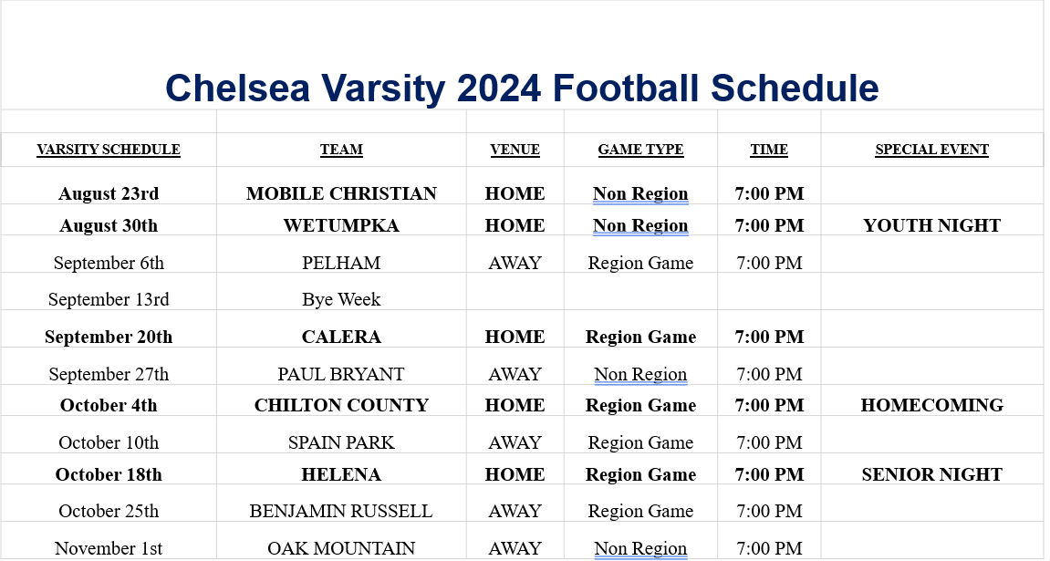 Game Schedule — Chelsea Football Fundraising