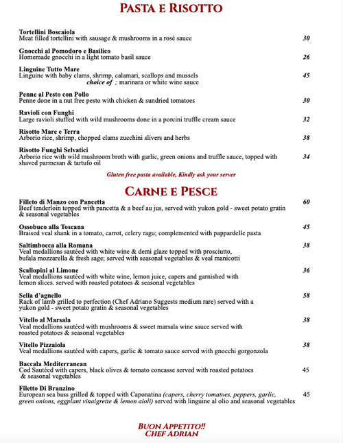 Dinner Menu — Brunello at 27 on Fourth