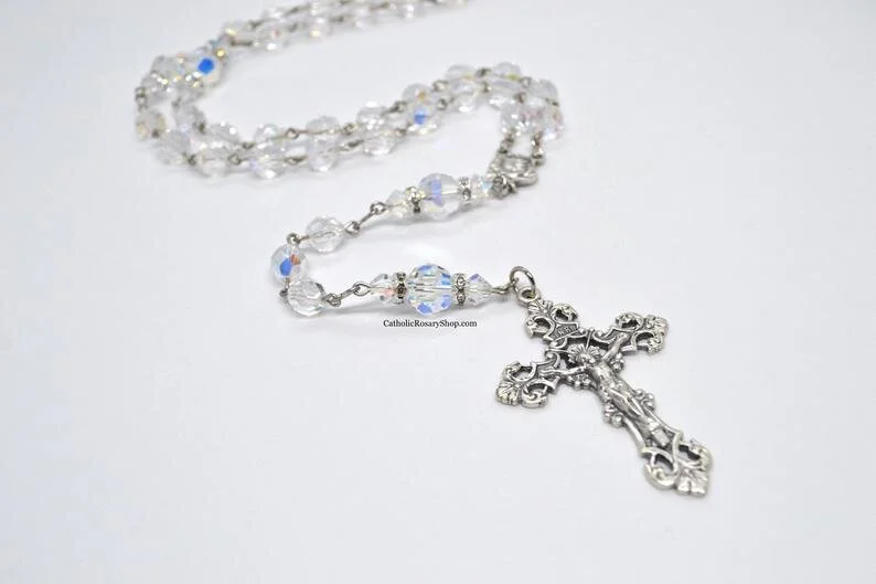 Diamond Crystal Personalized Rosaries | April Birthstone Gifts ...