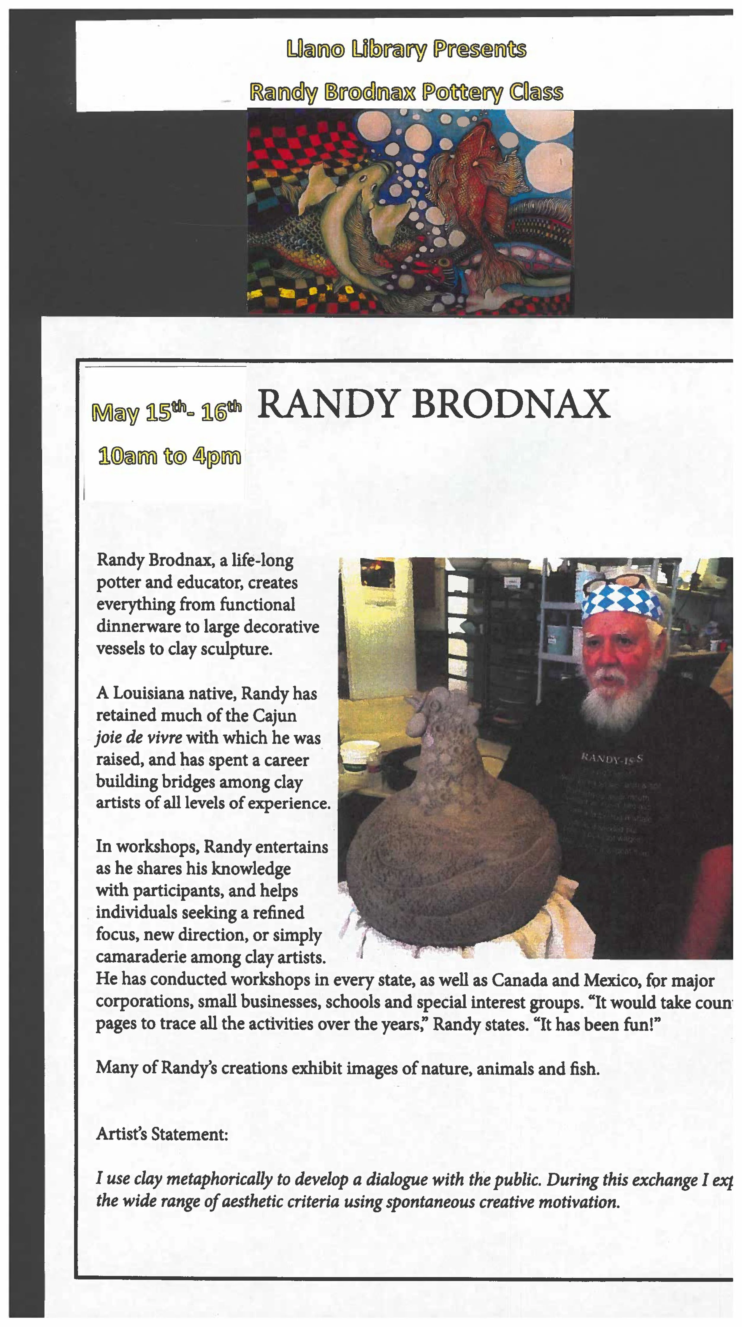 Llano Library Presents Randy Brodnax Pottery Class Trash Can Raku ...