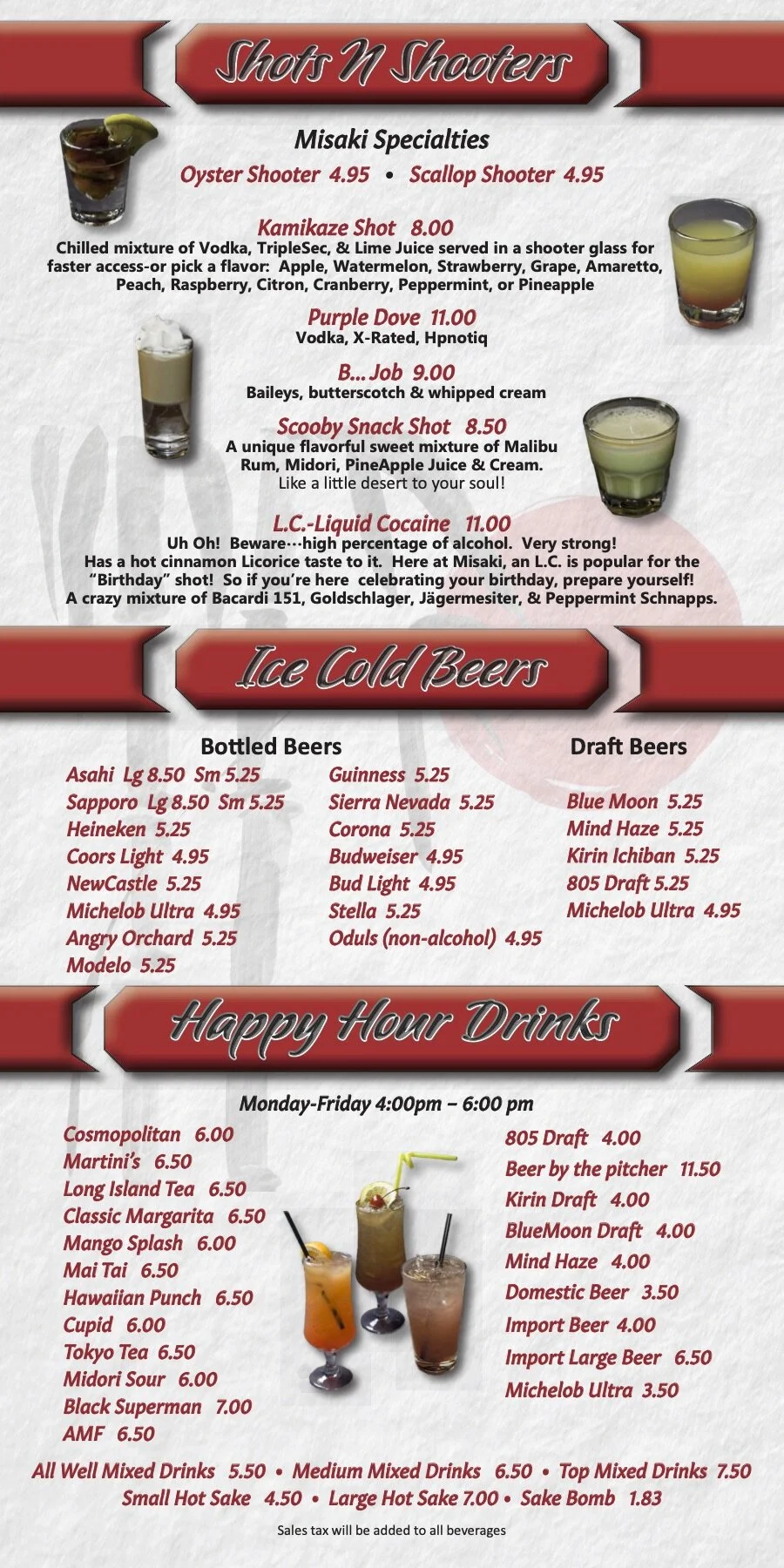 Bar Menu — Misaki Sushi & Bar