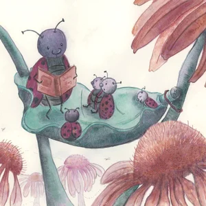 Children's Illustration of a Cute Ladybug Librarian reading to a bunch ...