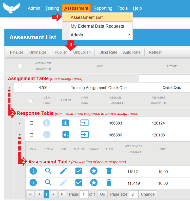 OWL Assessments Menu Help | Publish, Responses, Blind Rating, Proctor ...