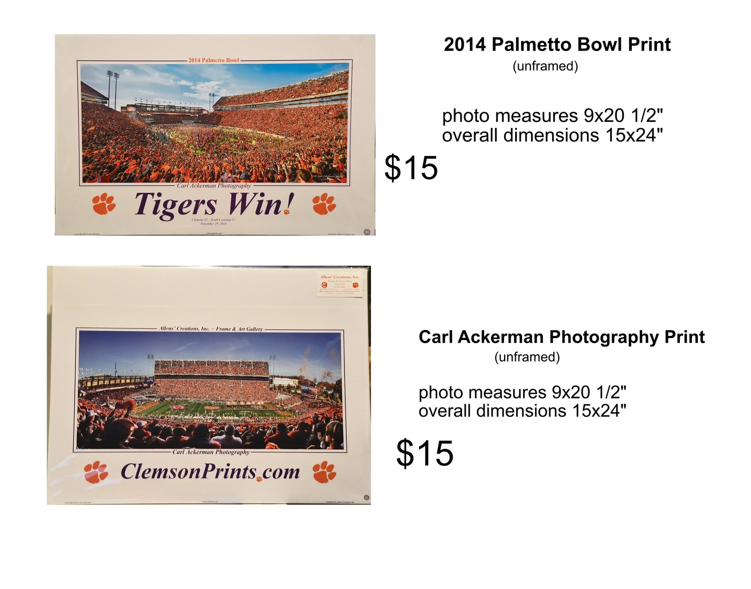 Clemson Print - Two Carl Ackerman Prints — Ridge Runner Corvettes