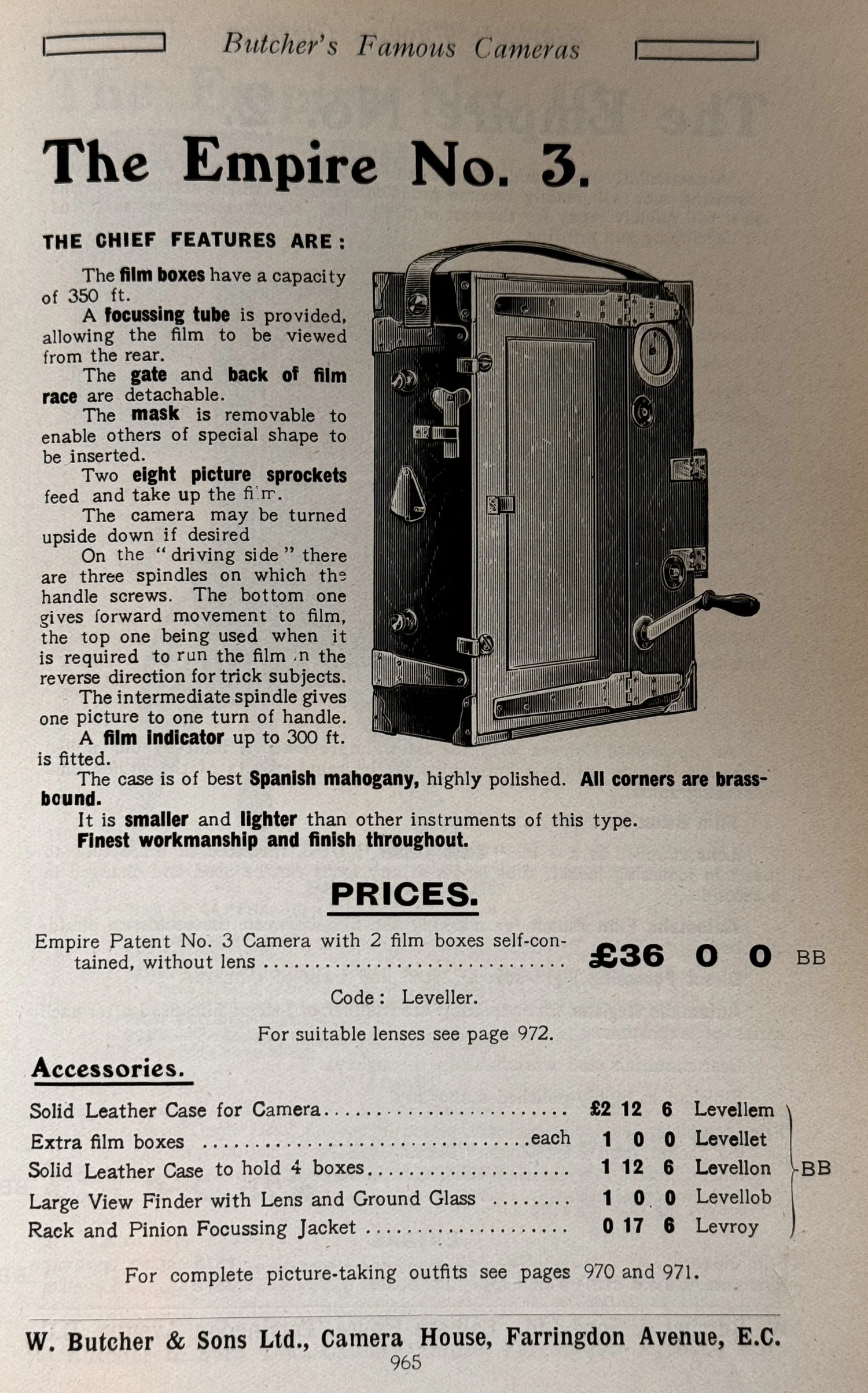 W. Butcher and Sons Empire Cinematographic Cameras — Kino Cameras