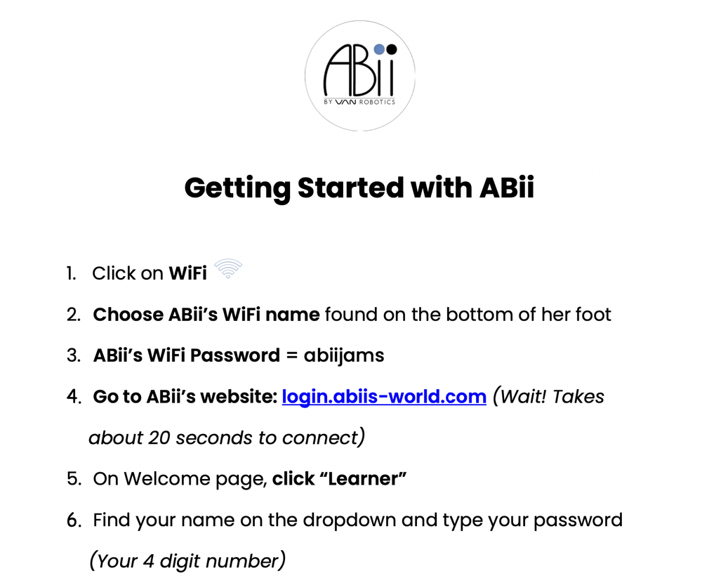 Teacher Resources — ABii's World by Van Robotics