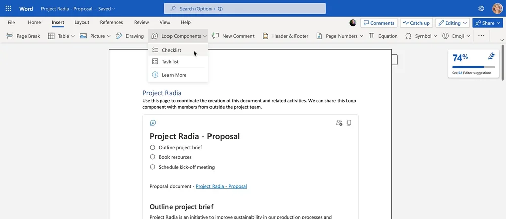 Microsoft Loop components in Word Online and Microsoft Whiteboard ...