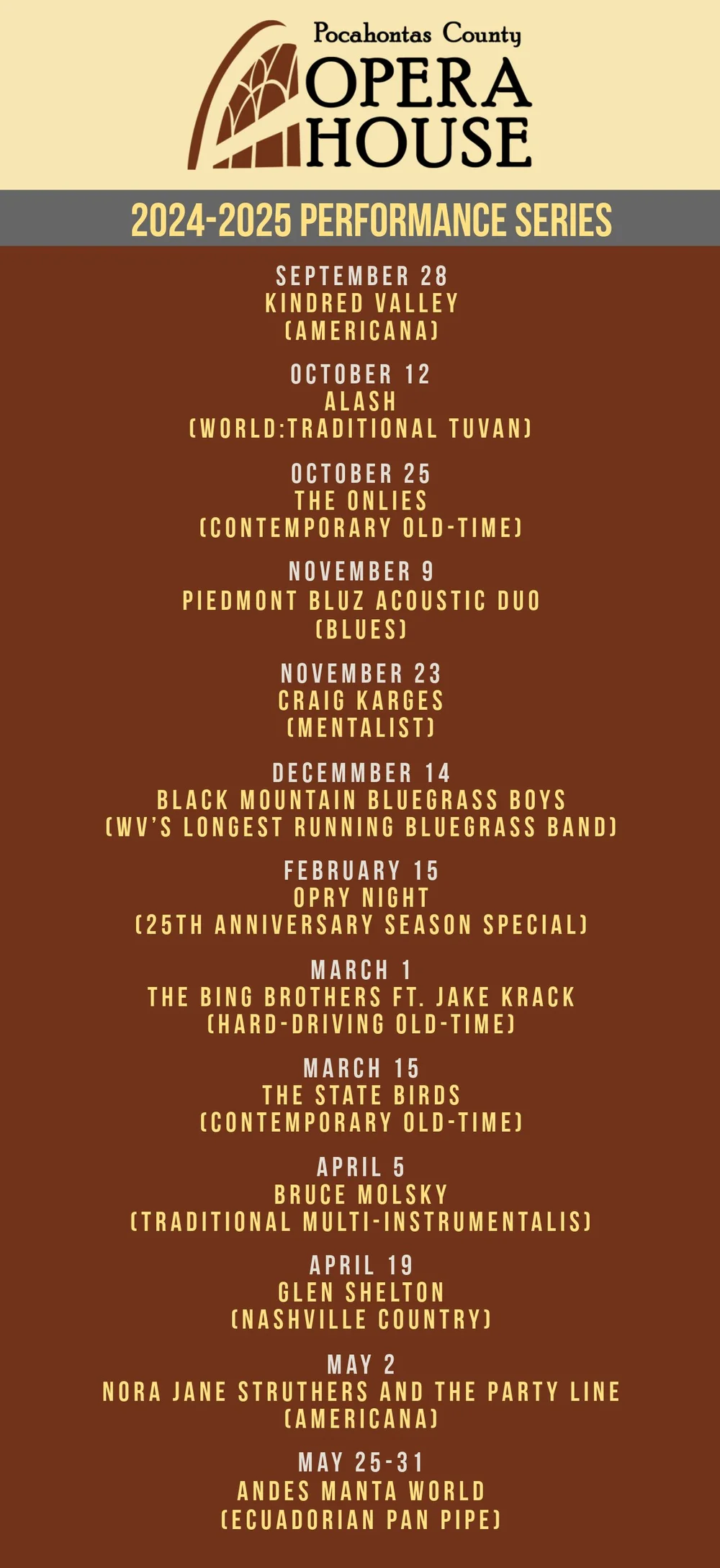 Season Tickets — Pocahontas County Opera House