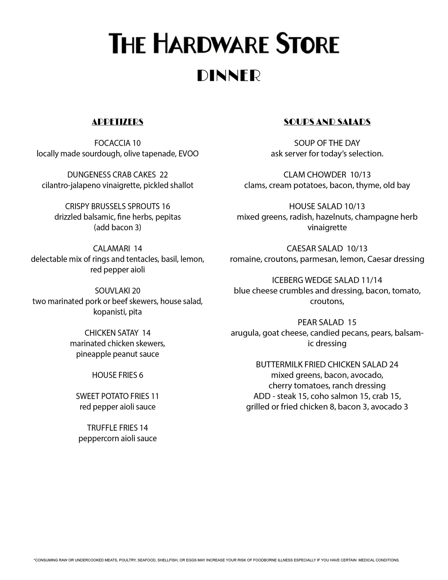 Menu — The Hardware Store