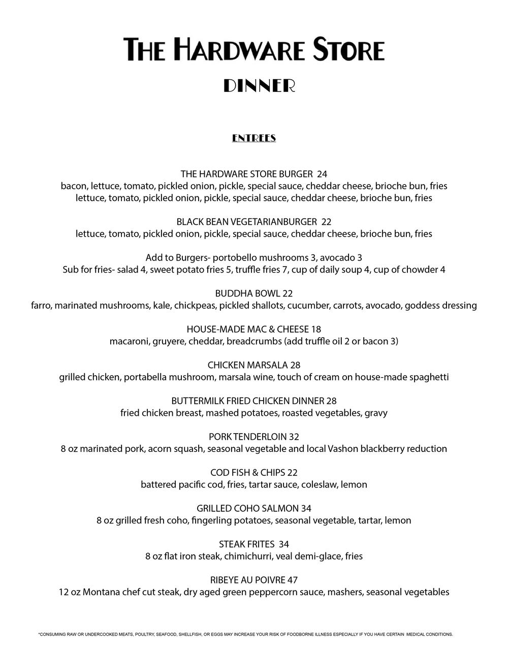 Menu — The Hardware Store