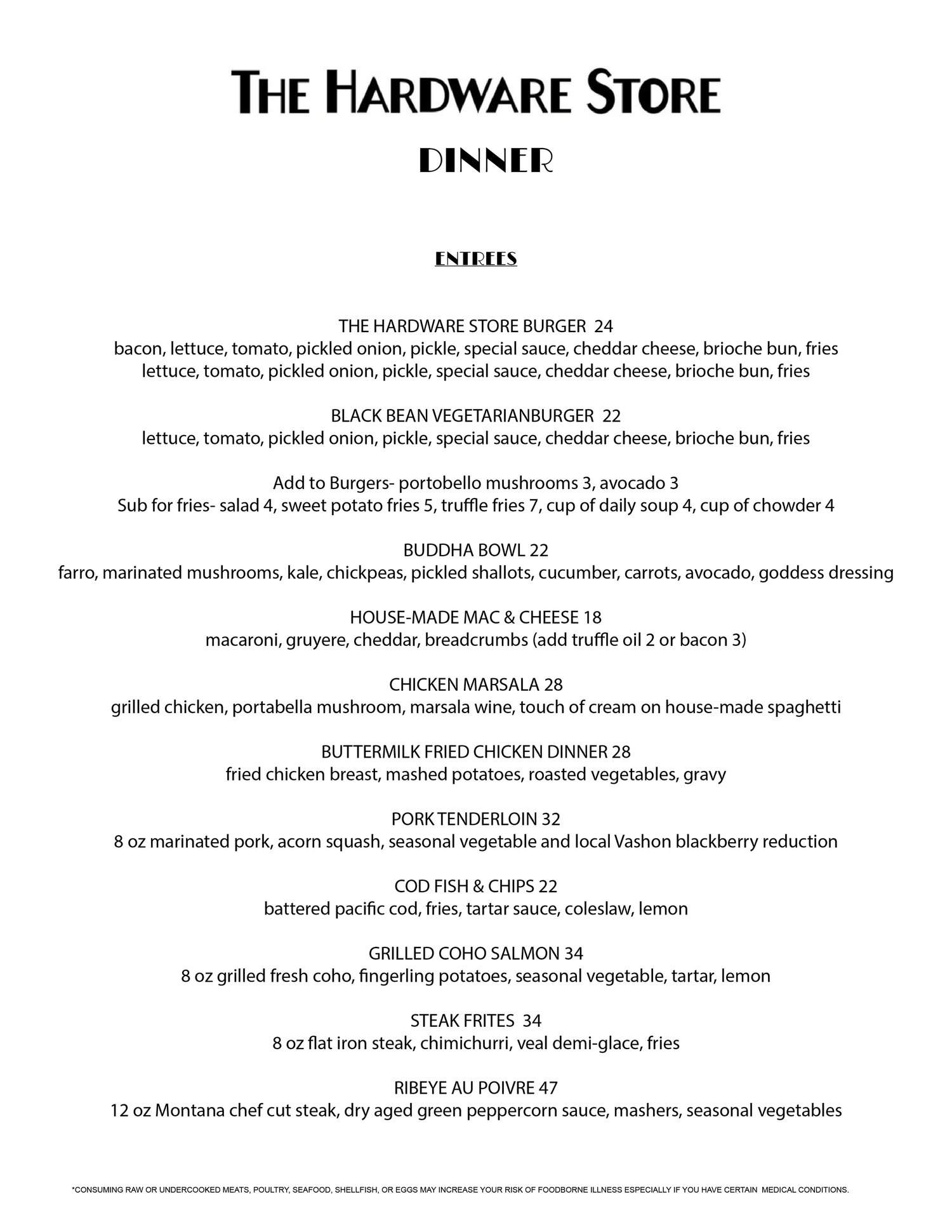 Menu — The Hardware Store