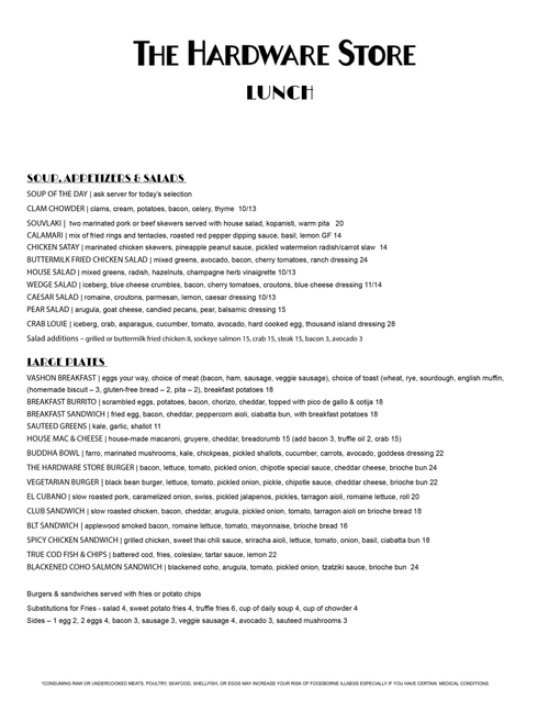 Menu — The Hardware Store