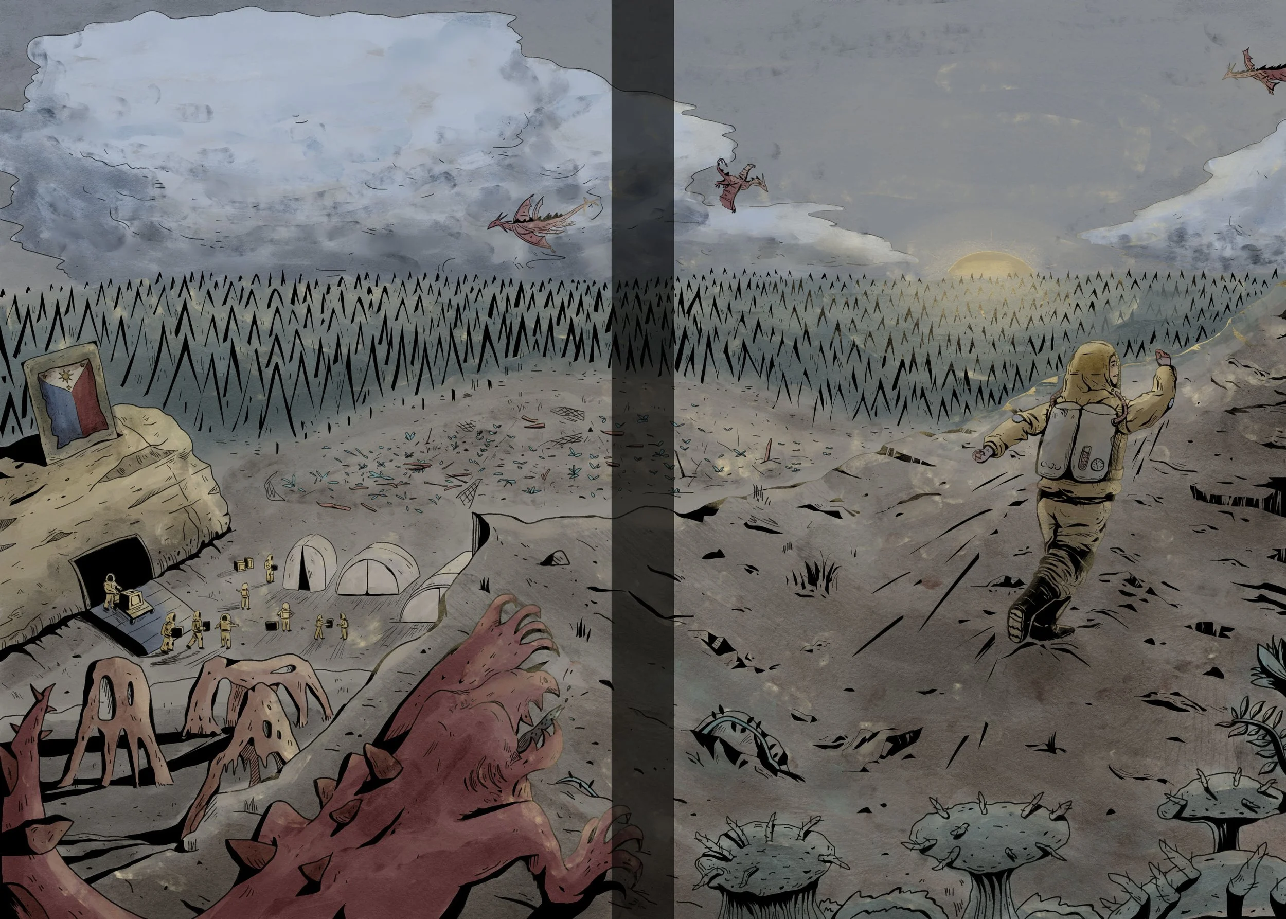 Fate of a Distant Future Book Cover Illustration Spread — Arli Pagaduan