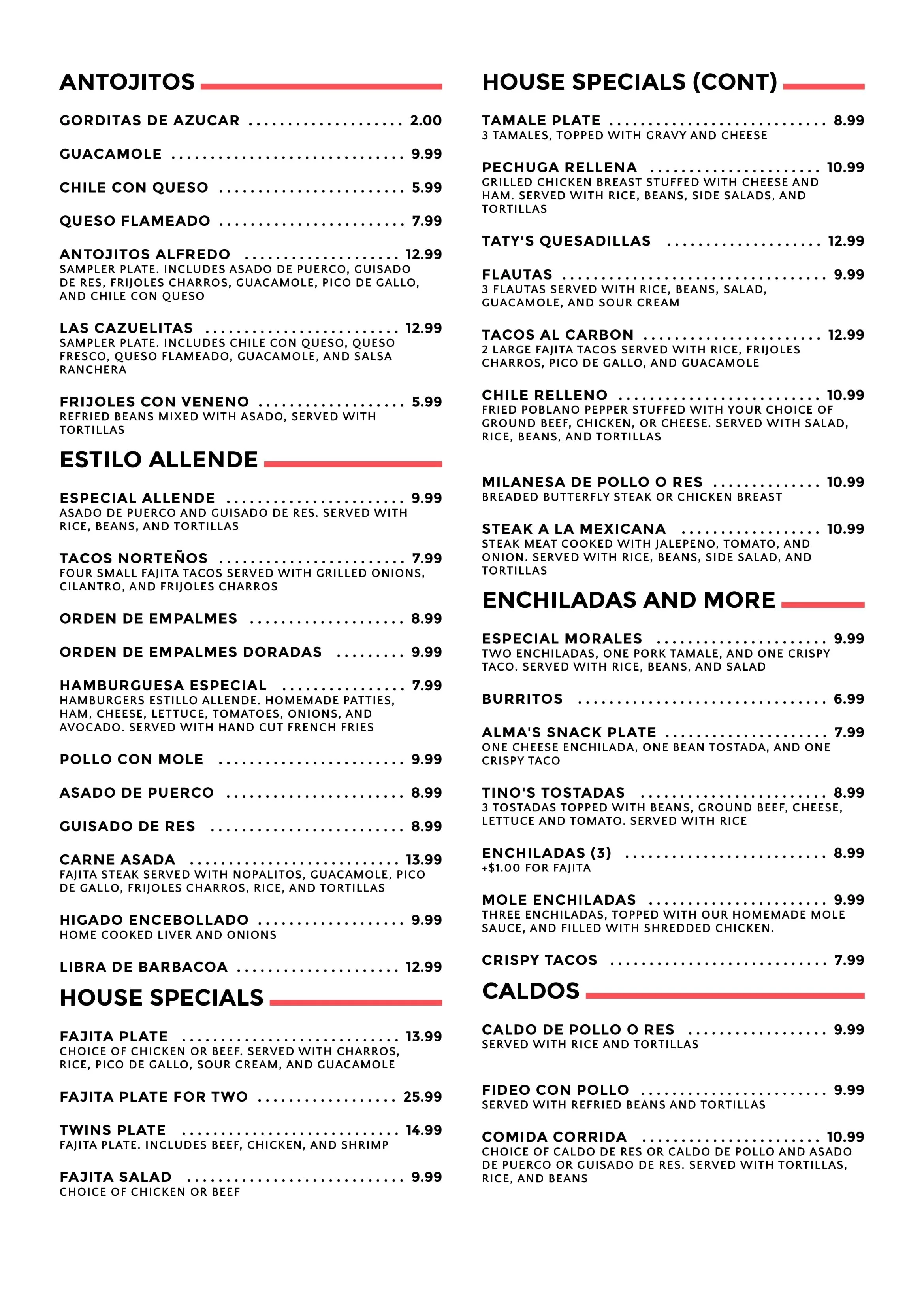 Menu — Casa Morales