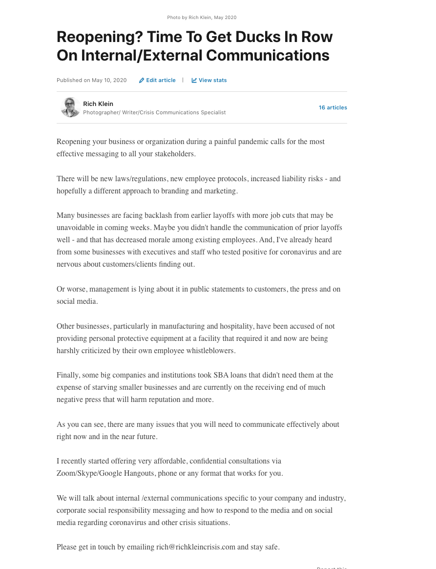 Rich Klein Crisis Management