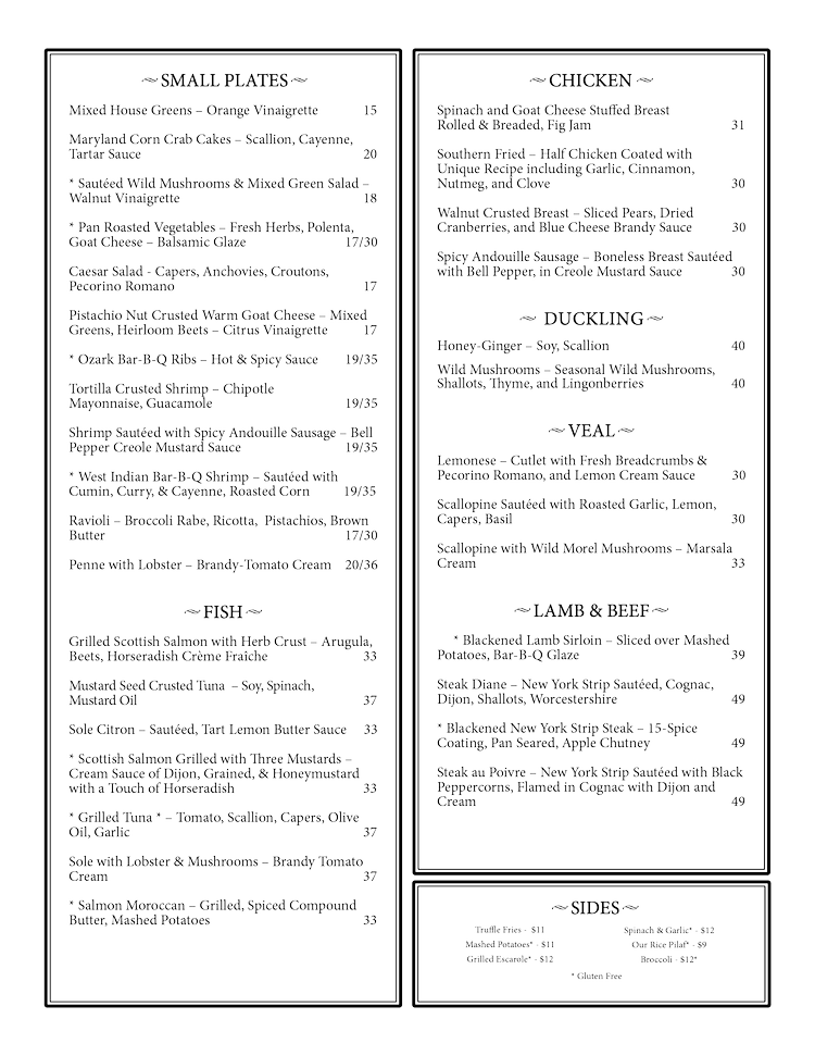Dinner Menu — Henrys End