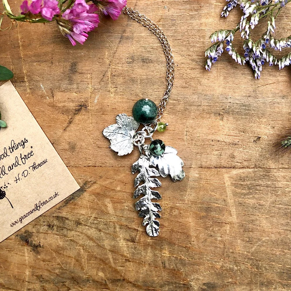 Sterling Silver Vine Leaf Necklace with Purple Amethyst Grapes — Grace ...