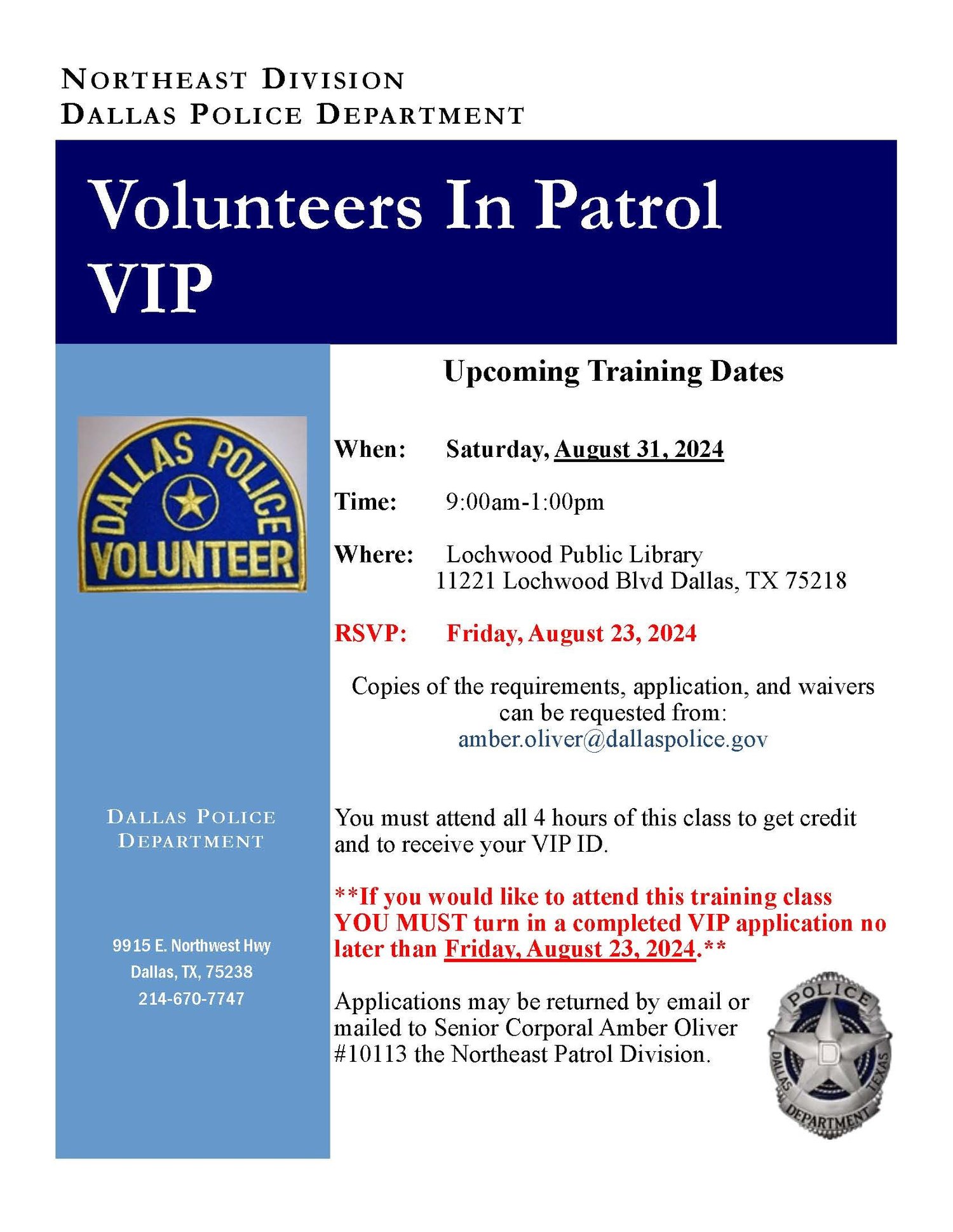 VIP Training Calendar — Old Lake Highlands Neighborhood Association
