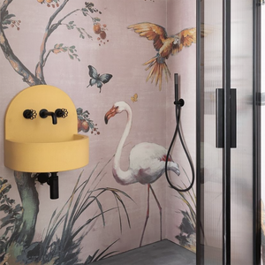 Punchy Powder-rooms: Colourful, bold wallpapers & concrete basins ...