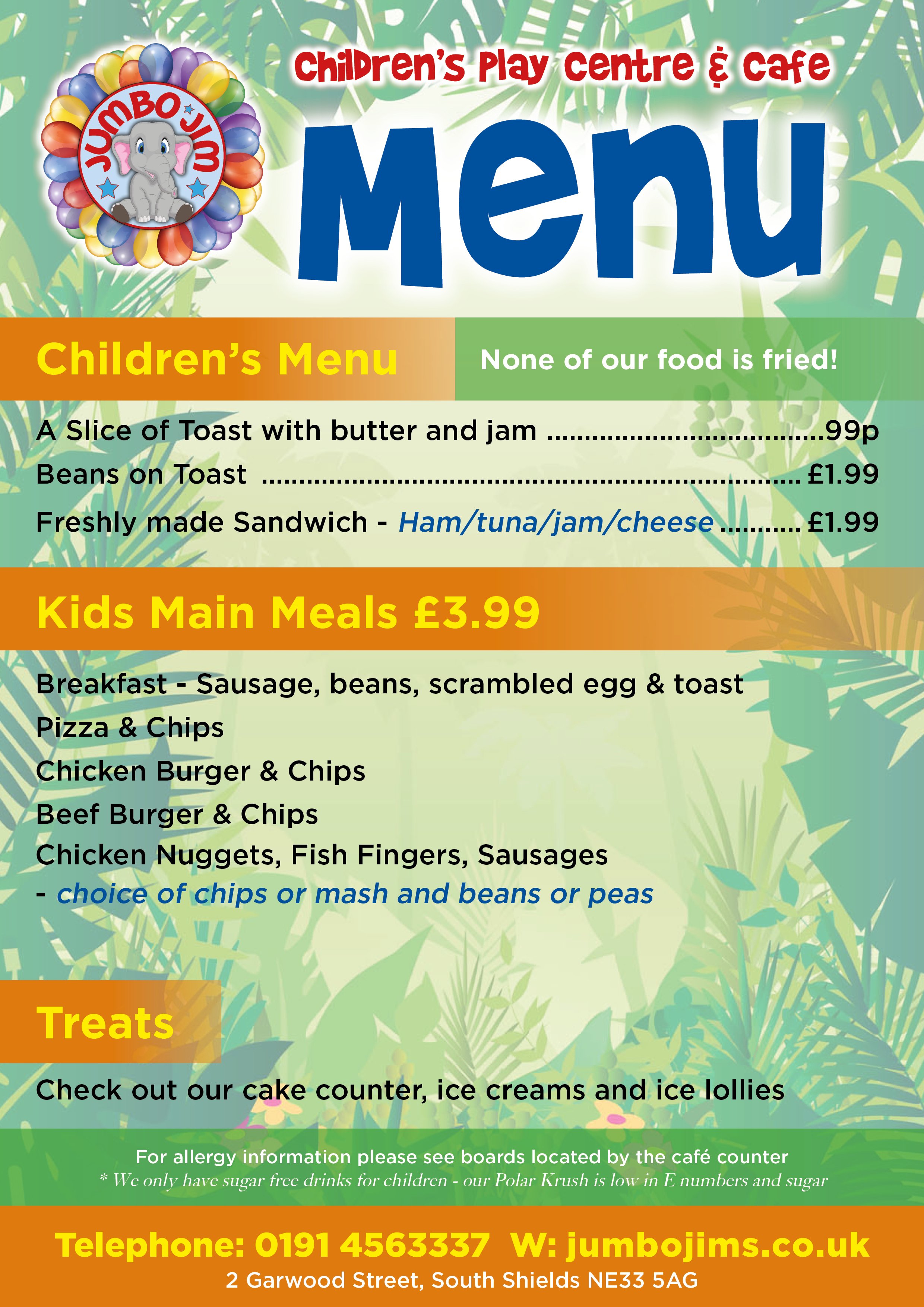 Cafe Menu — Jumbo Jim - Children's Play Area