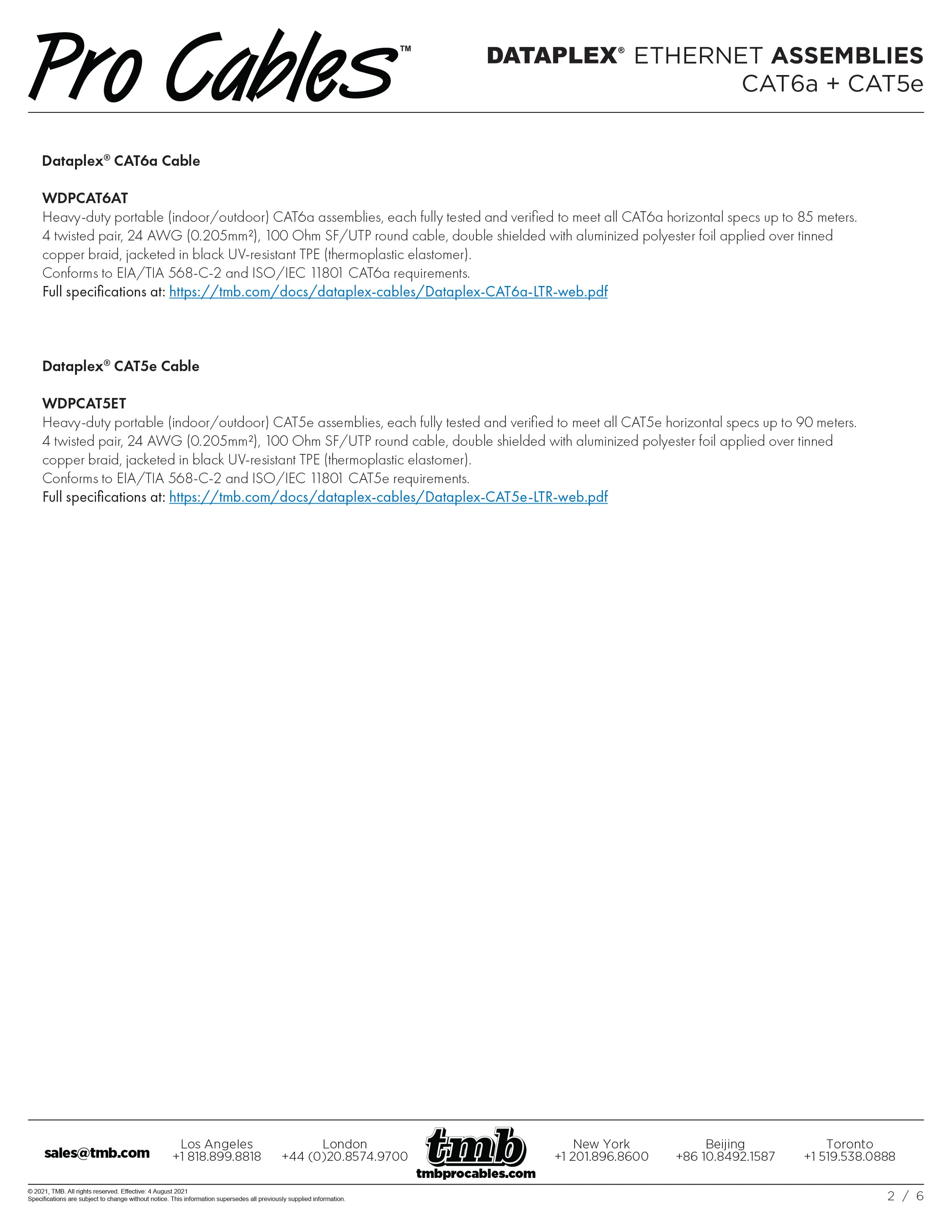 Dataplex Ethernet CAT6a CAT5e — TMB Pro Cables