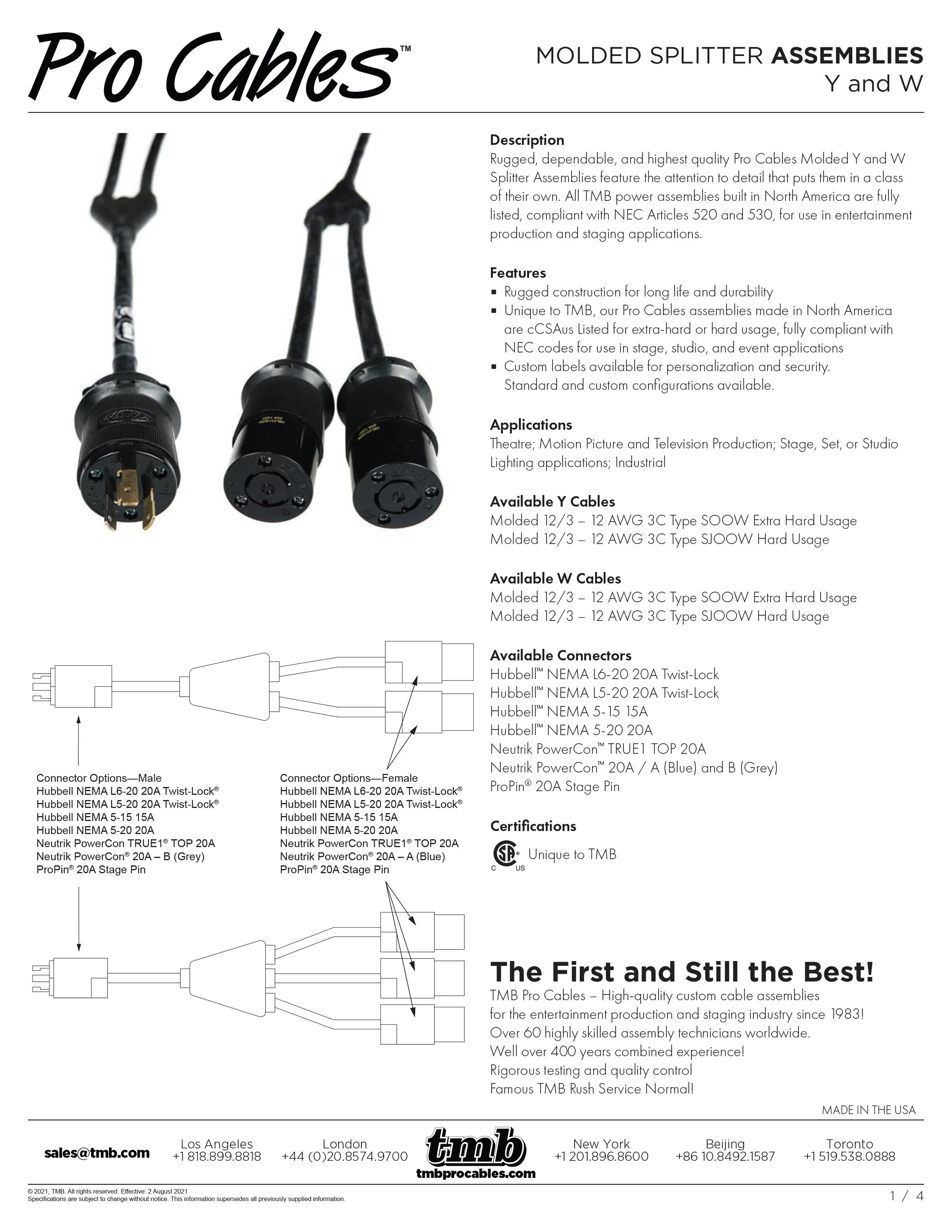 Molded Y and W Splitter — TMB Pro Cables