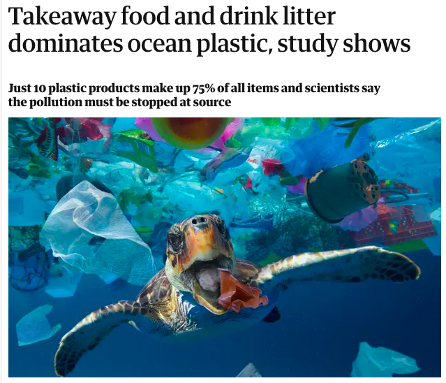 Takeaway food and drink litter dominates ocean plastic, study shows ...