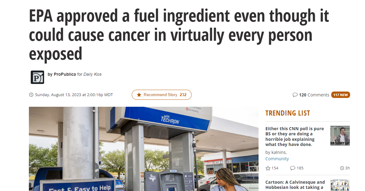 EPA Approved a Fuel Ingredient Even Though It Could Cause Cancer in ...