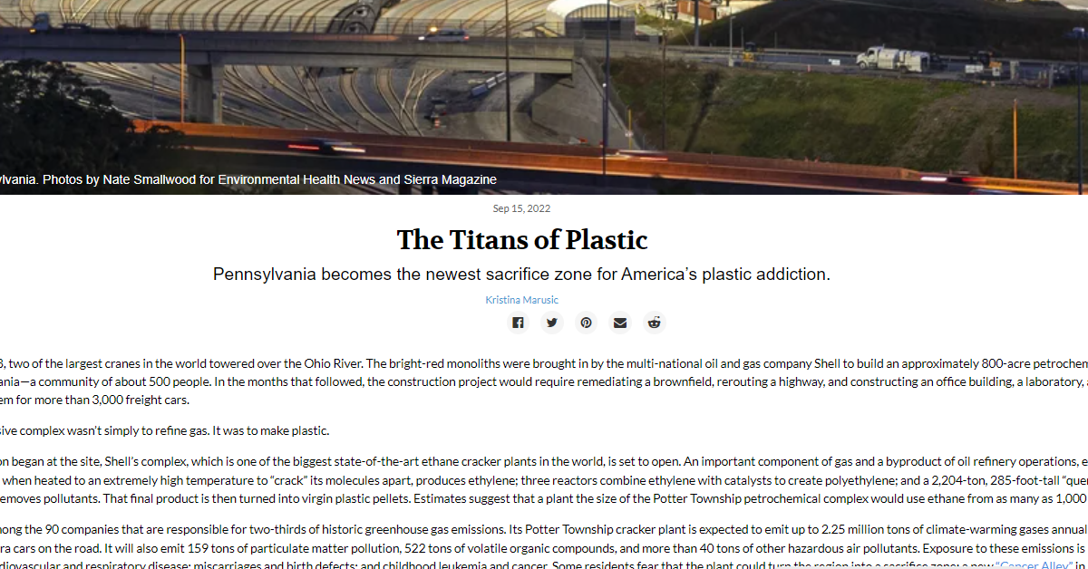 The Titans of Plastic: Pennsylvania Becomes the Newest Sacrifice Zone ...