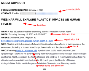 HOW TO WRITE AN EFFECTIVE MEDIA ADVISORY — Beyond Plastics - Working To ...