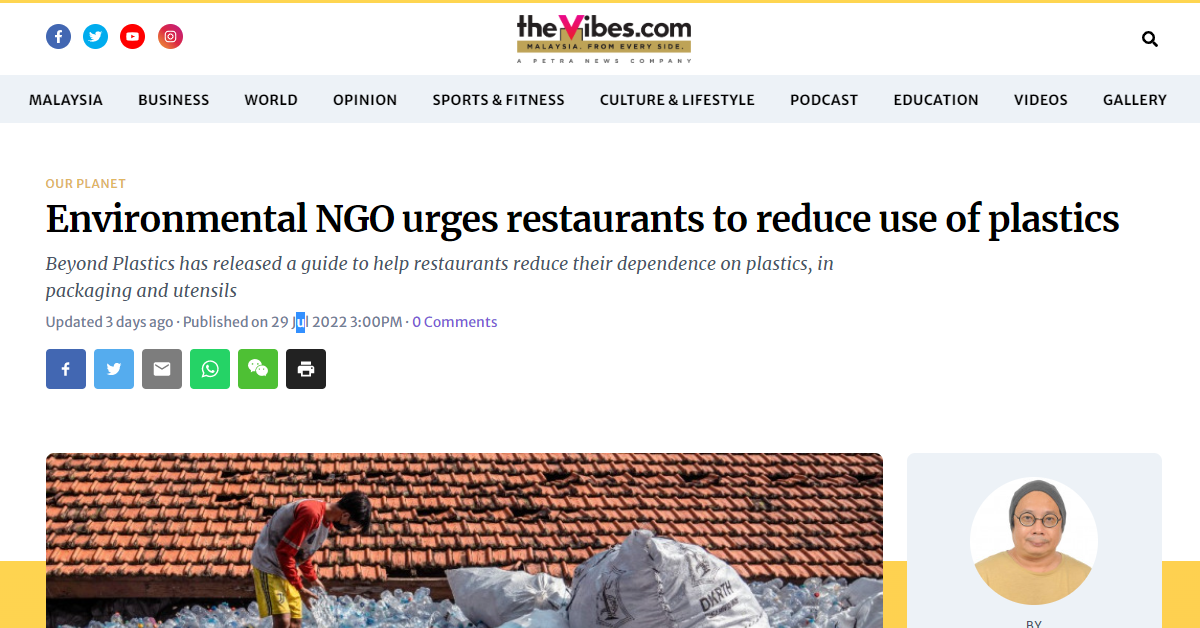 Environmental NGO Urges Restaurants to Reduce Use of Plastics — Beyond ...