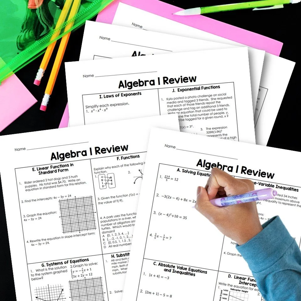 Algebra 1 End of Year Review & Test Prep Ideas — Rise over Run