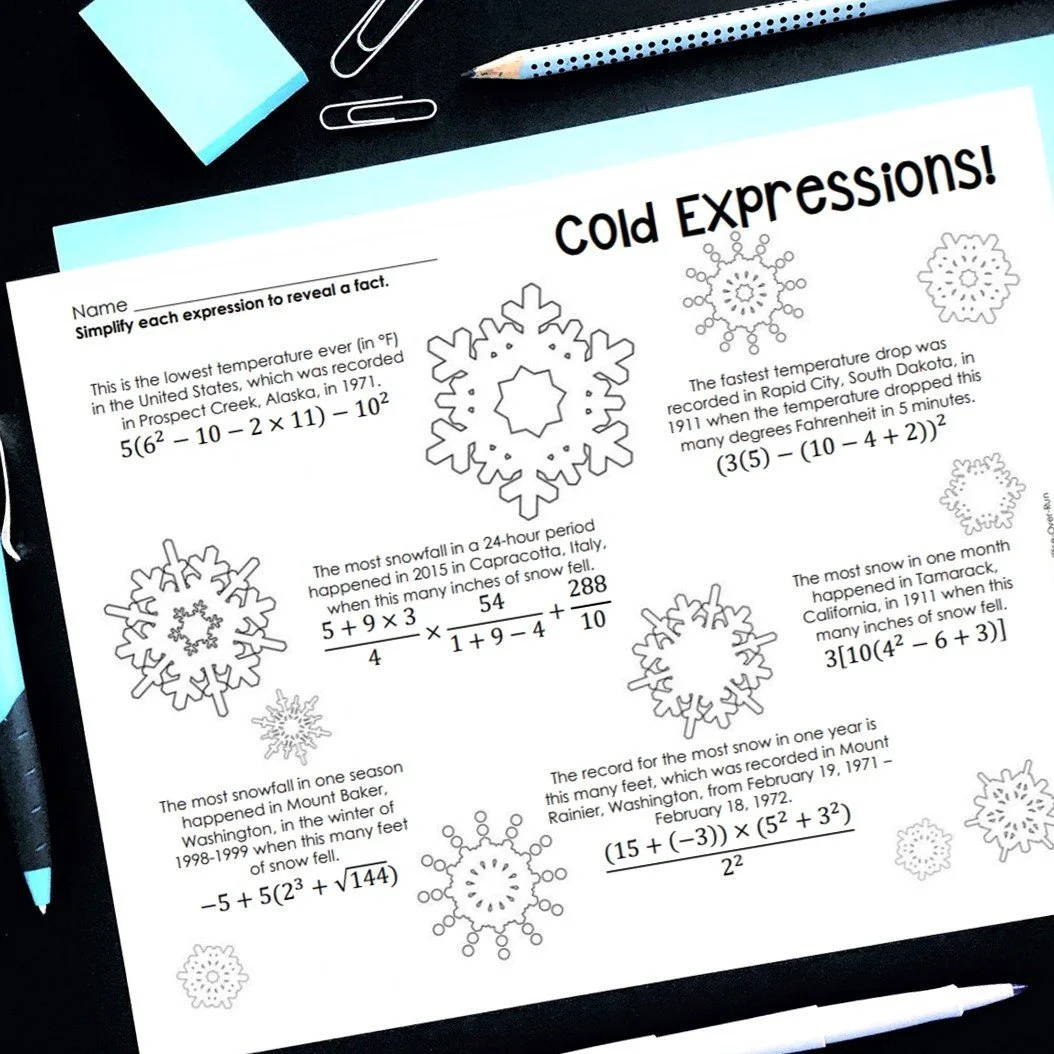 Winter Math Activities for Middle & High School — Rise over Run