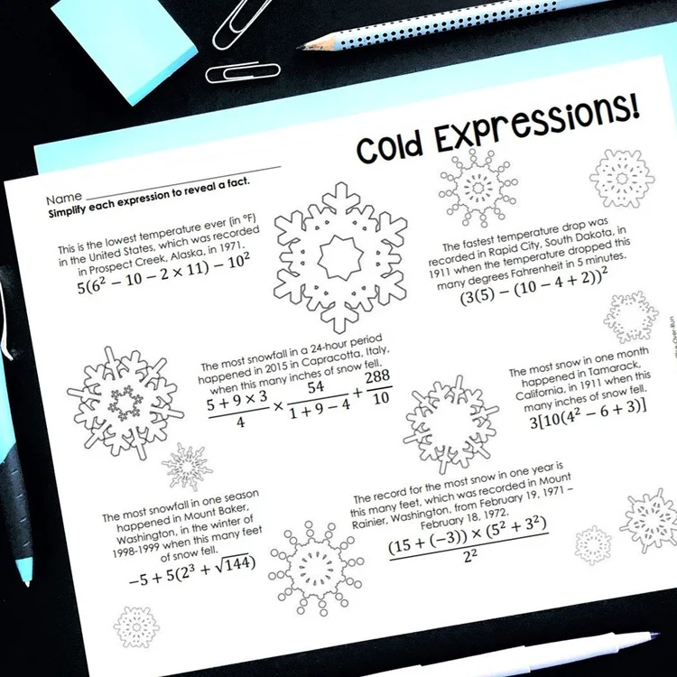 Winter Math Activities for Middle & High School — Rise over Run