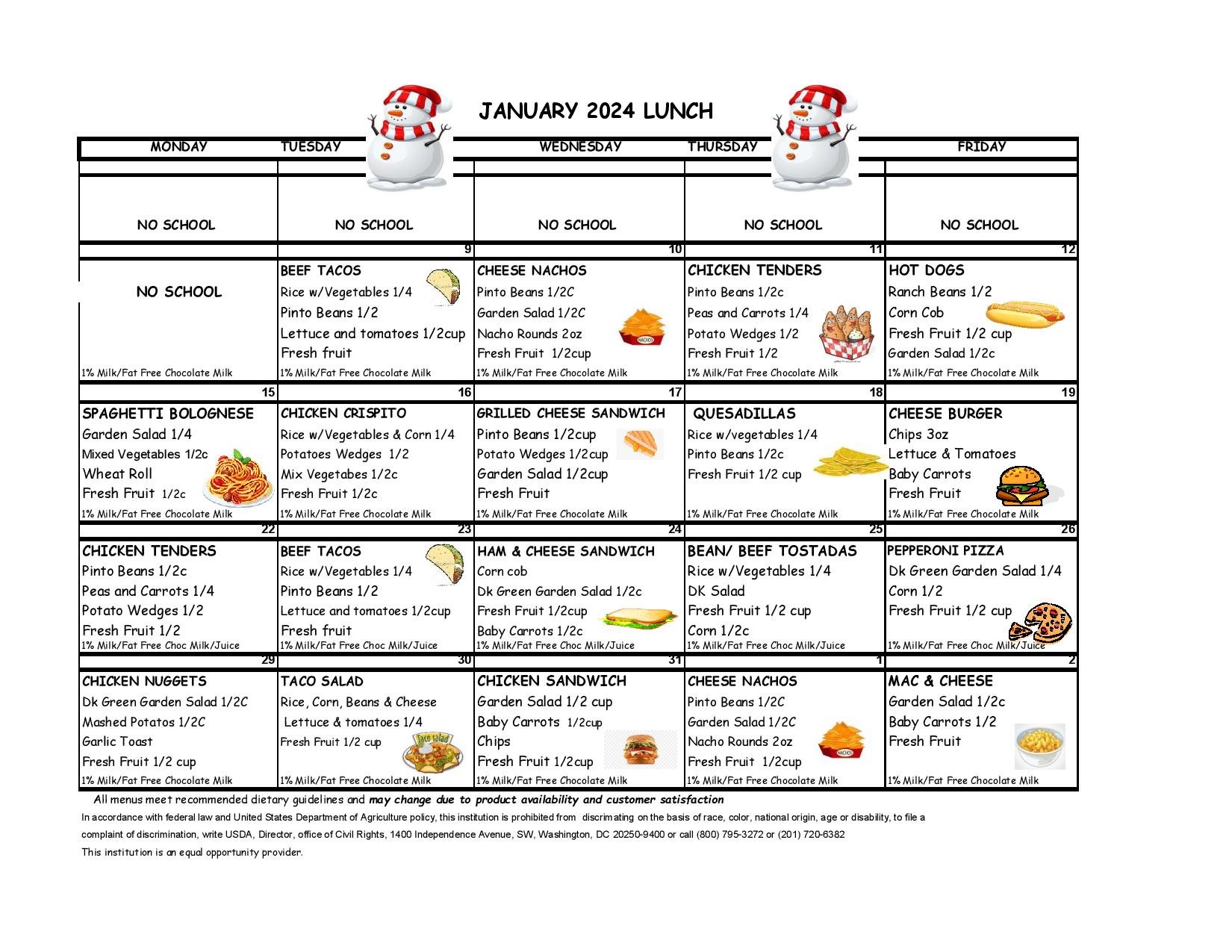 OLPH Monthly Lunch Menu — Our Lady of Perpetual Help Catholic School