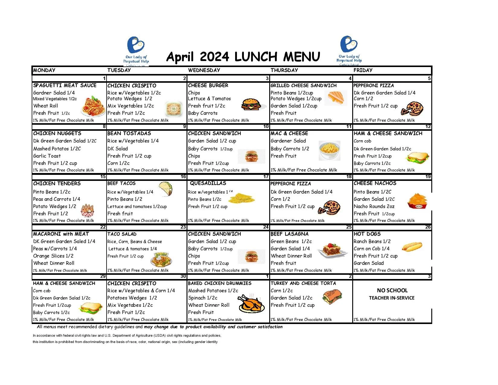 OLPH Monthly Lunch Menu — Our Lady of Perpetual Help Catholic School