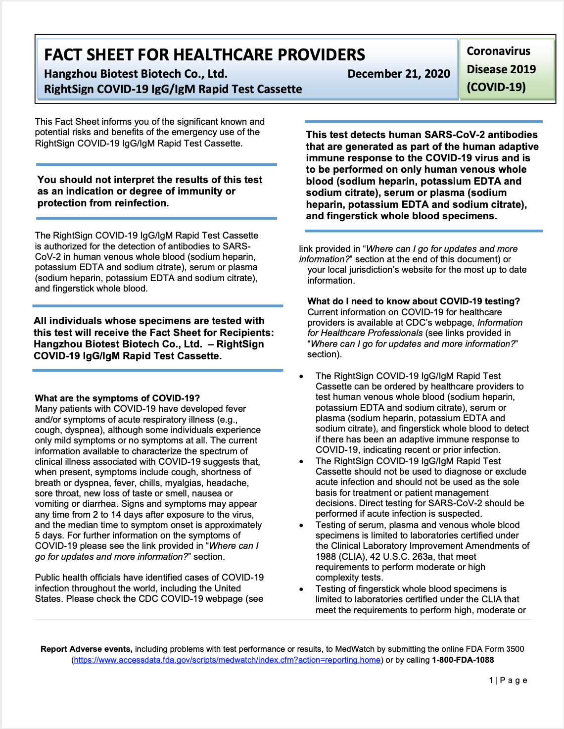 RightSign COVID-19 Rapid Antibody Test — Rhino Diagnostics