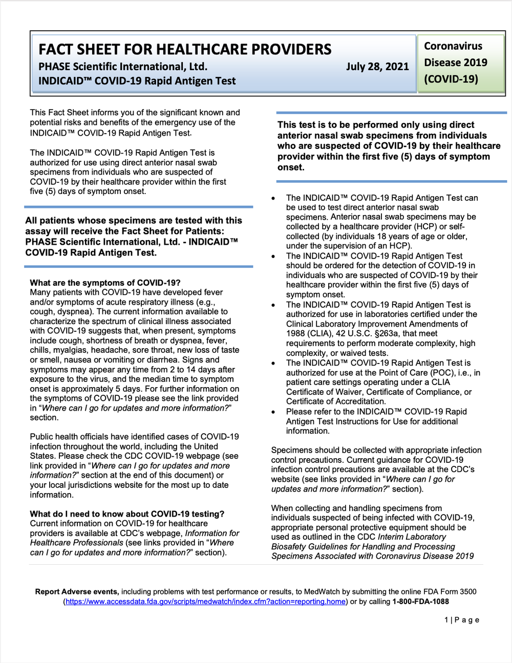 Indicaid Covid-19 Rapid Antigen Test by Phase Scientific — Rhino ...
