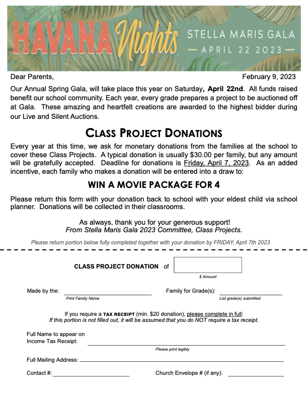 Stella Maris Gala - Class Project Donations | Star of the Sea School ...